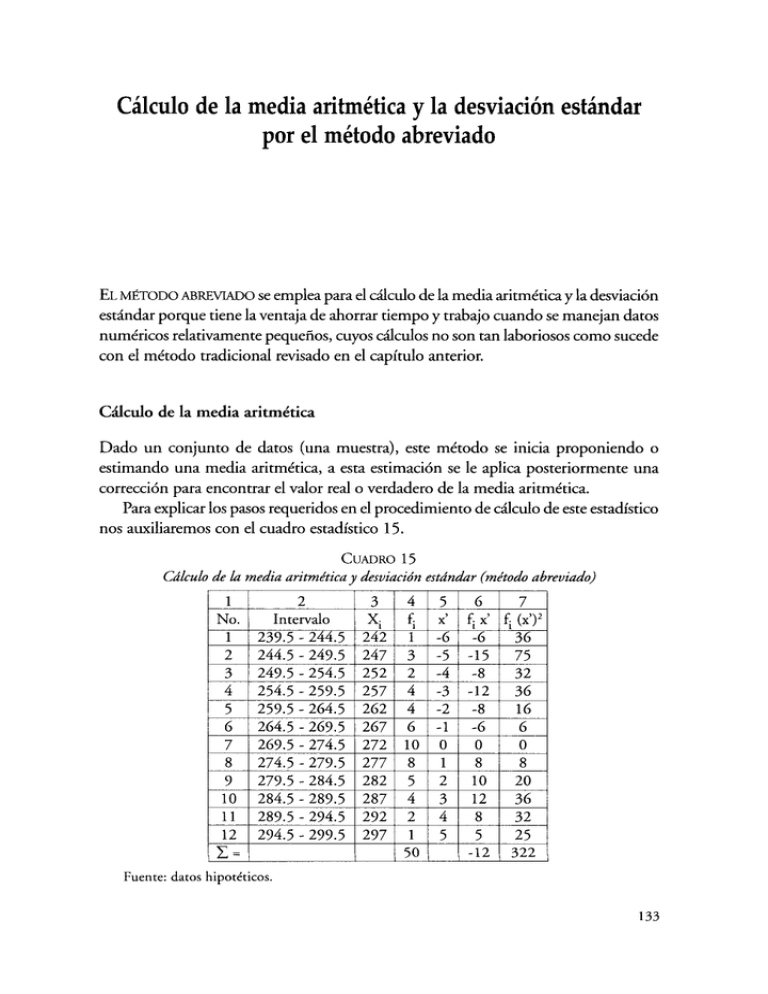 Cálculo de la media aritmética y la desviación estándar por el