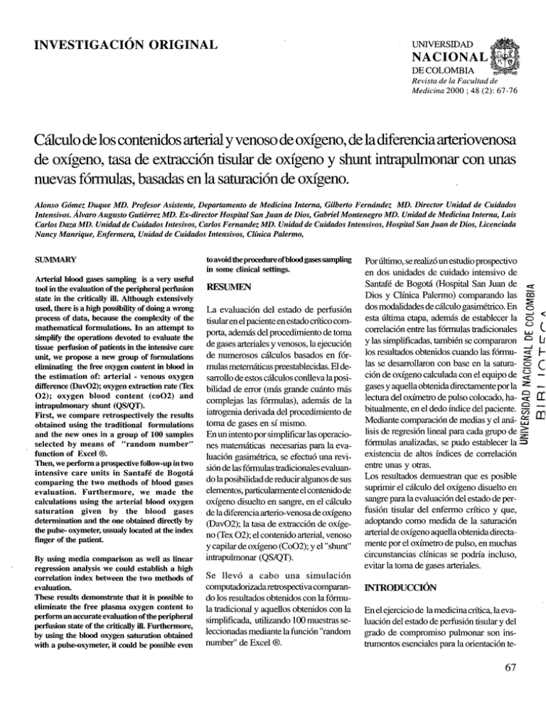 Cálculo de Oxígeno: Nuevas Fórmulas y Saturación