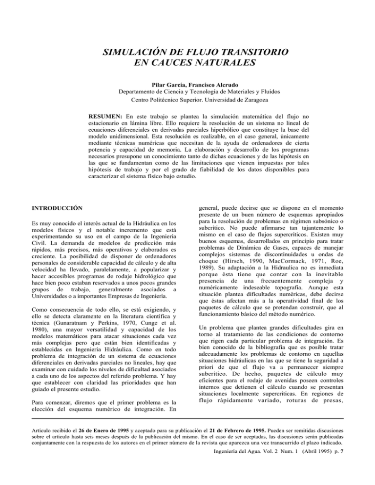 SIMULACIÓN DE FLUJO TRANSITORIO EN CAUCES NATURALES