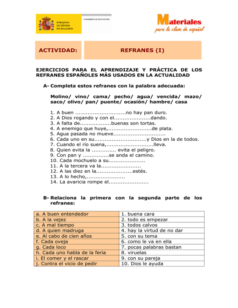 ACTIVIDAD: REFRANES (I)