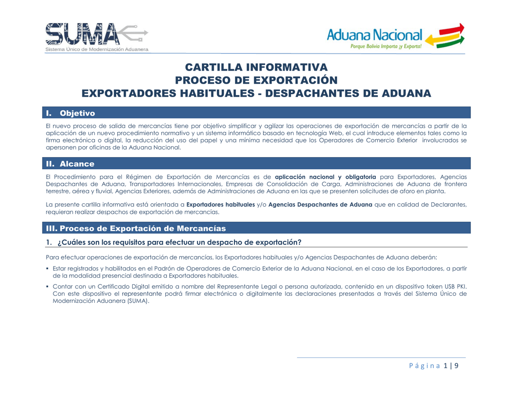 CARTILLA INFORMATIVA PROCESO DE EXPORTACIÓN