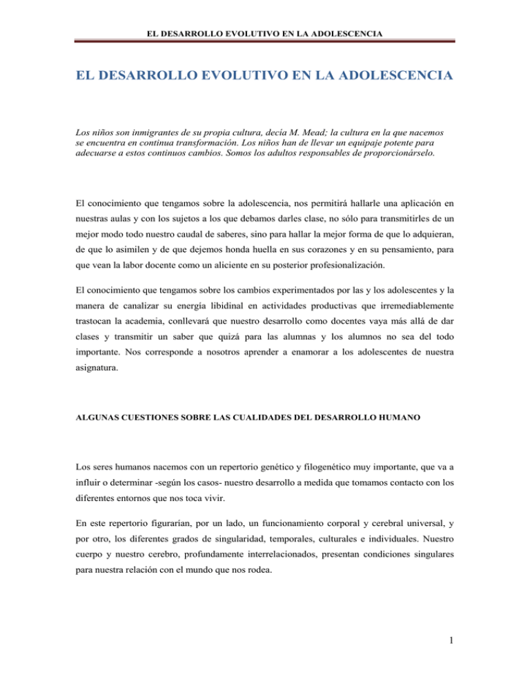 El Desarrollo Evolutivo En La Adolescencia