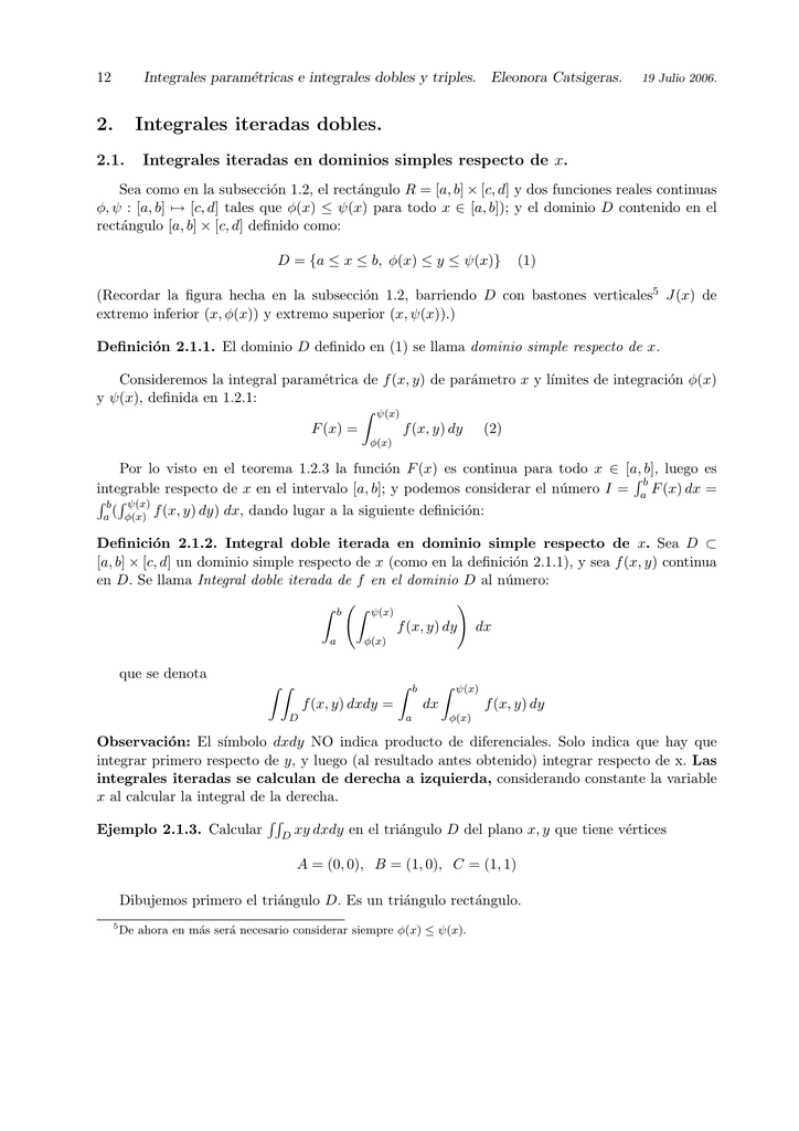 2. Integrales iteradas dobles.