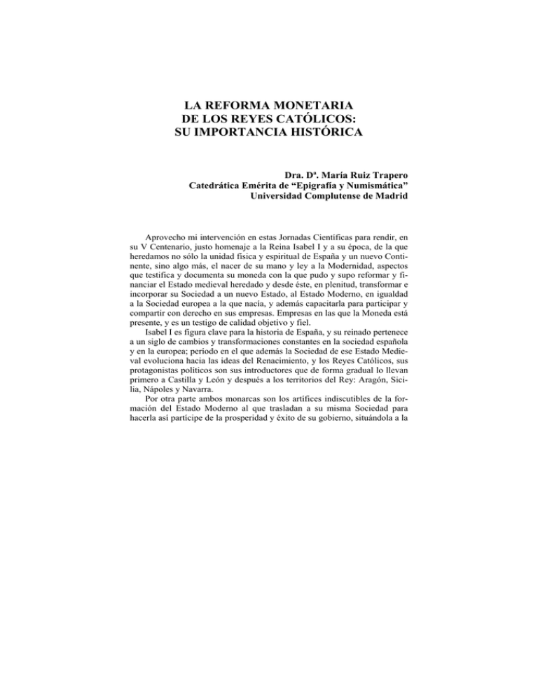 La reforma monetaria de los Reyes Católicos: su importancia