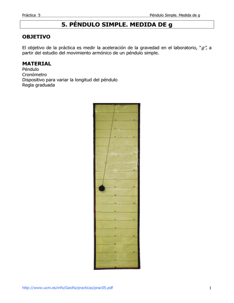 5. PÉNDULO SIMPLE. MEDIDA DE g