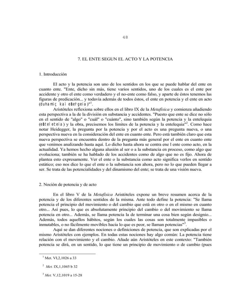 El ente según el acto y la potencia