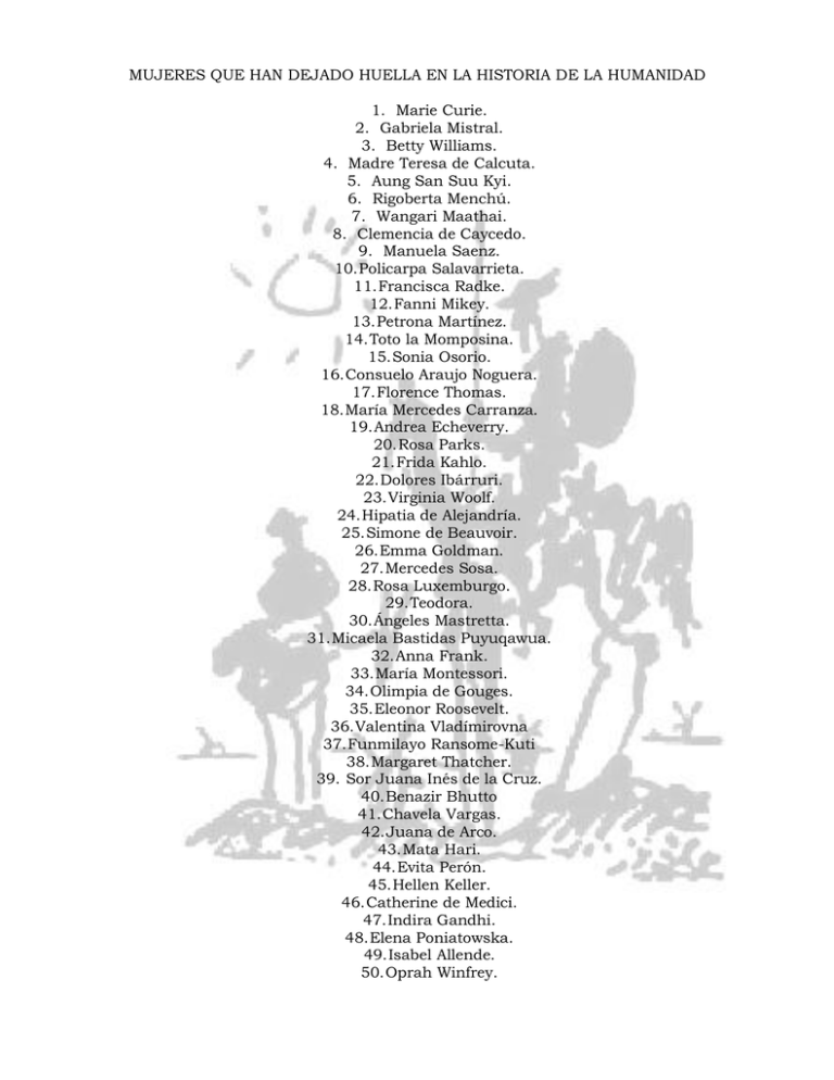 mujeres que han dejado huella en la historia de la humanidad