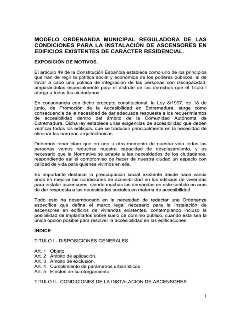 MODELO ORDENANZA ASCENSORES