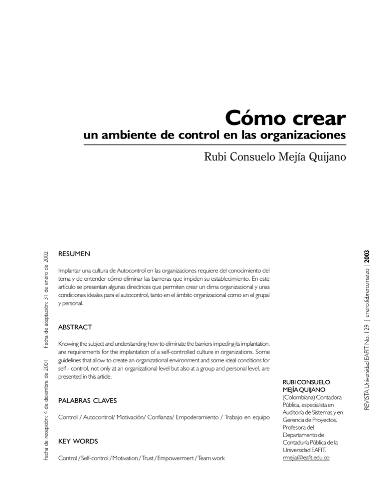 Cómo crear un ambiente de control en las organizaciones
