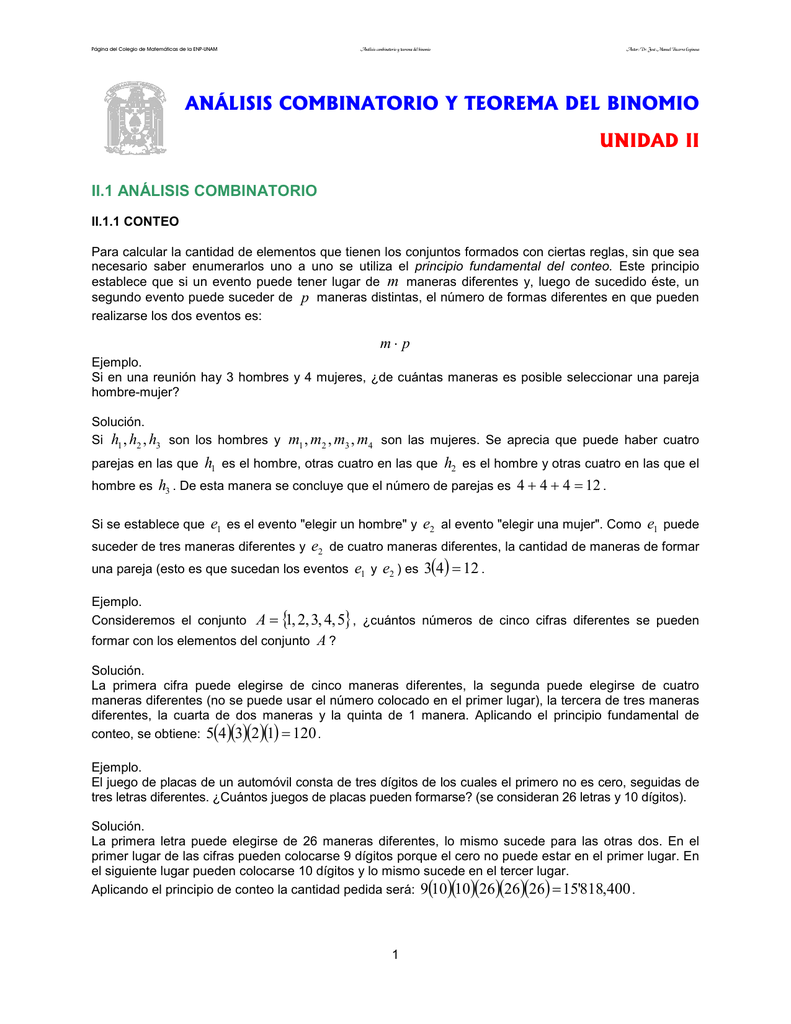 análisis combinatorio y teorema del binomio unidad ii