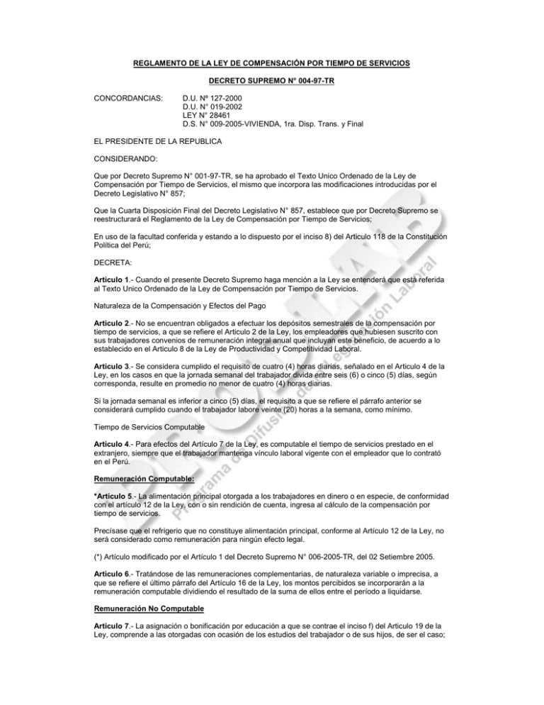 Reglamento De La Ley De Compensación Por Tiempo De Servicios