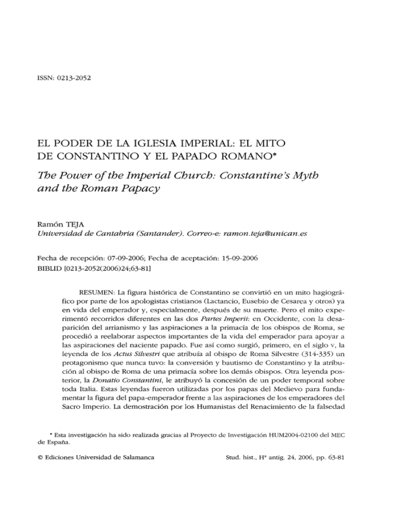 El poder de la Iglesia imperial: el mito de Constantino y el papado