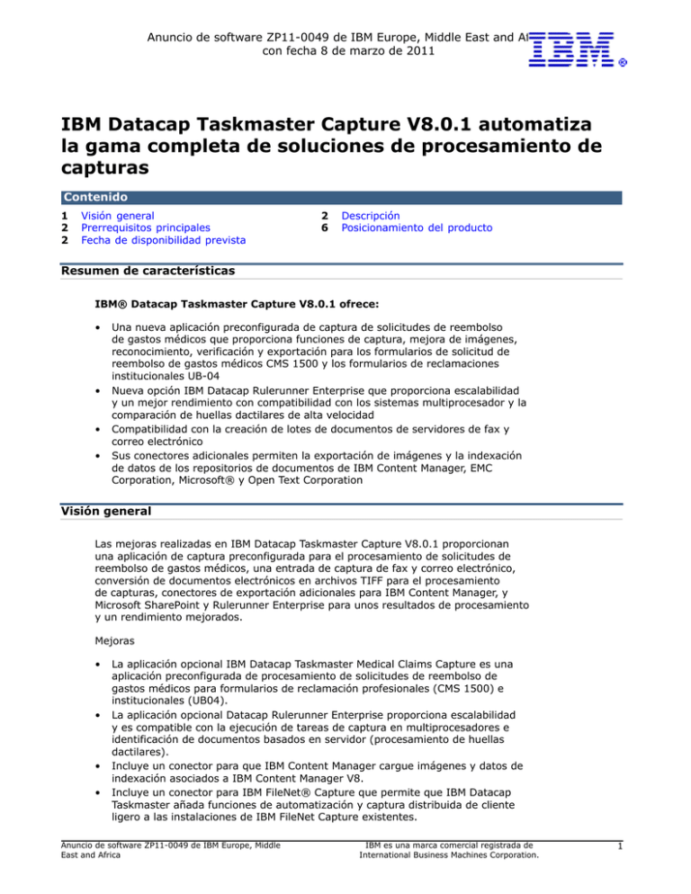 IBM Datacap Taskmaster Capture V8.0.1 automatiza la gama