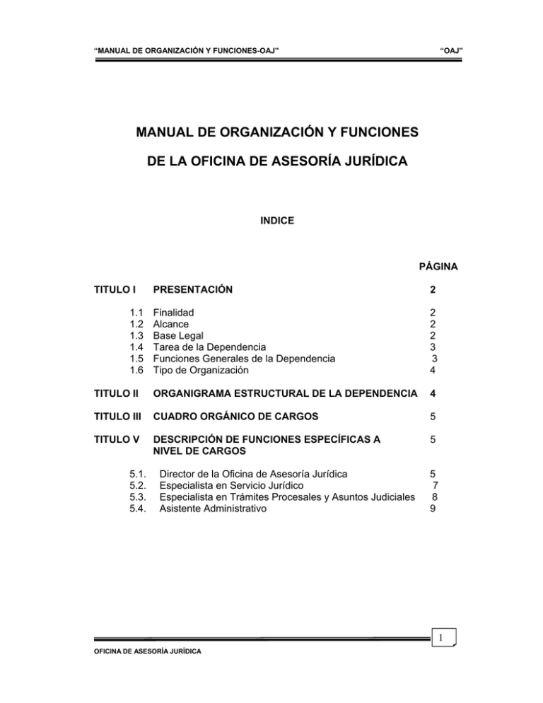 manual de organización y funciones de la oficina de asesoría jurídica