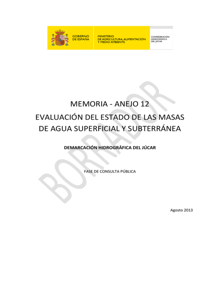 Evaluación del estado de las masas de agua superficial y subterránea