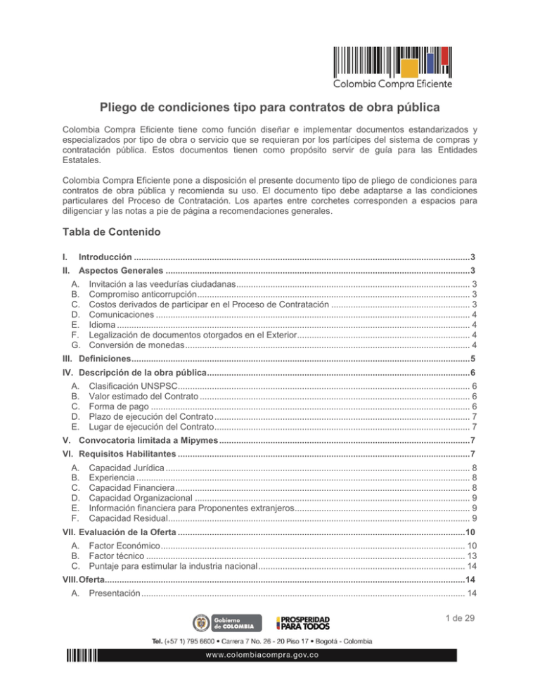 Pliego de condiciones tipo para contratos de obra pública