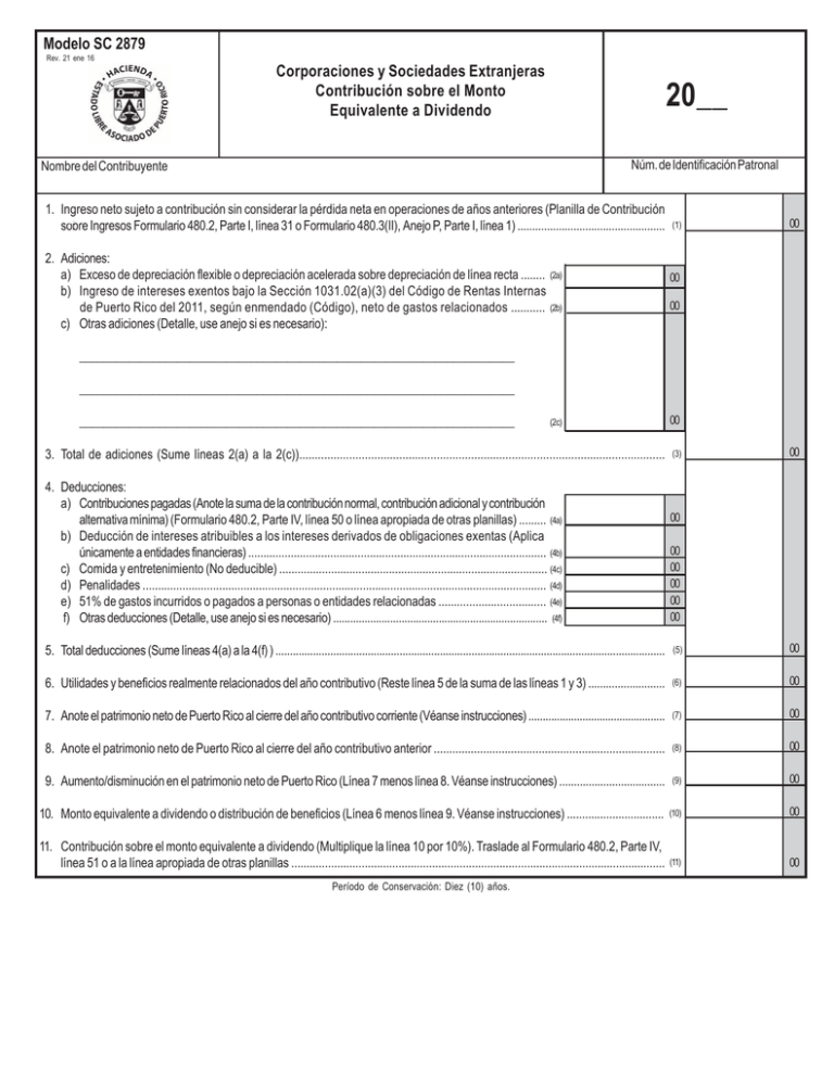 Modelo SC 2879 Corporaciones y Sociedades Extranjeras