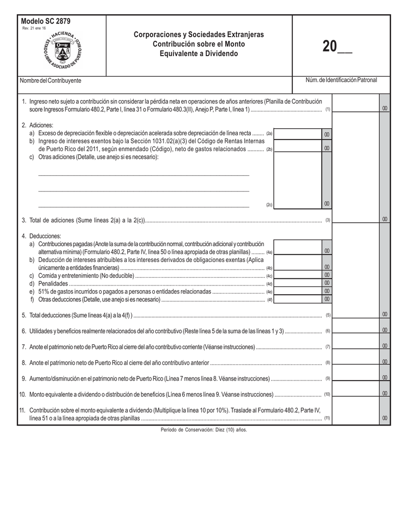 Modelo SC 2879 Corporaciones y Sociedades Extranjeras