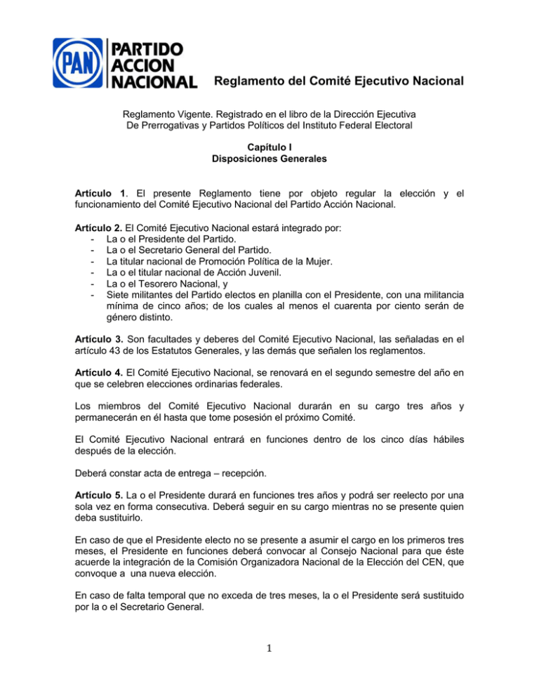 Reglamento del Comité Ejecutivo Nacional