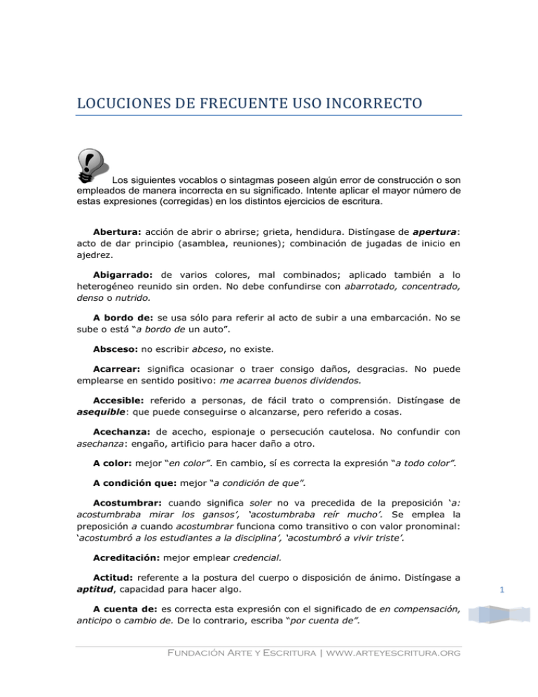 LOCUCIONES DE USO INCORRECTO