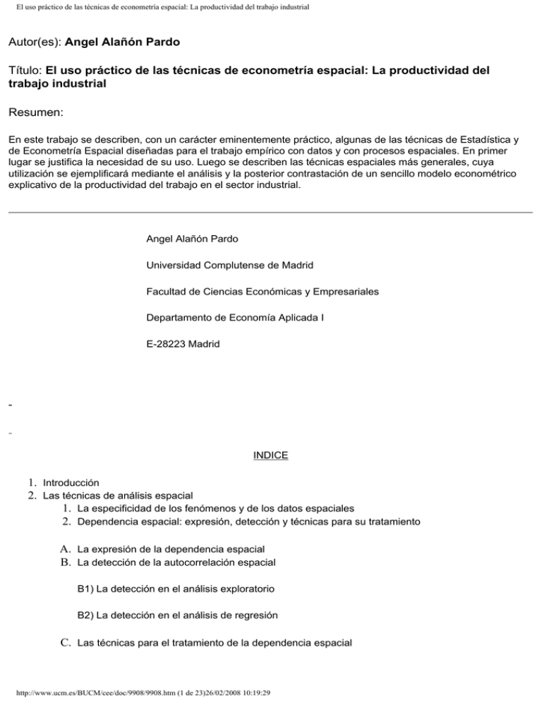 El uso práctico de las técnicas de econometría espacial - E