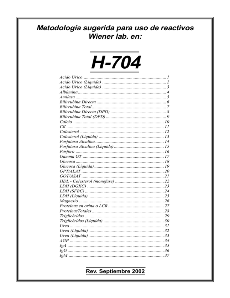 Metodología sugerida para uso de reactivos Wiener lab. en: