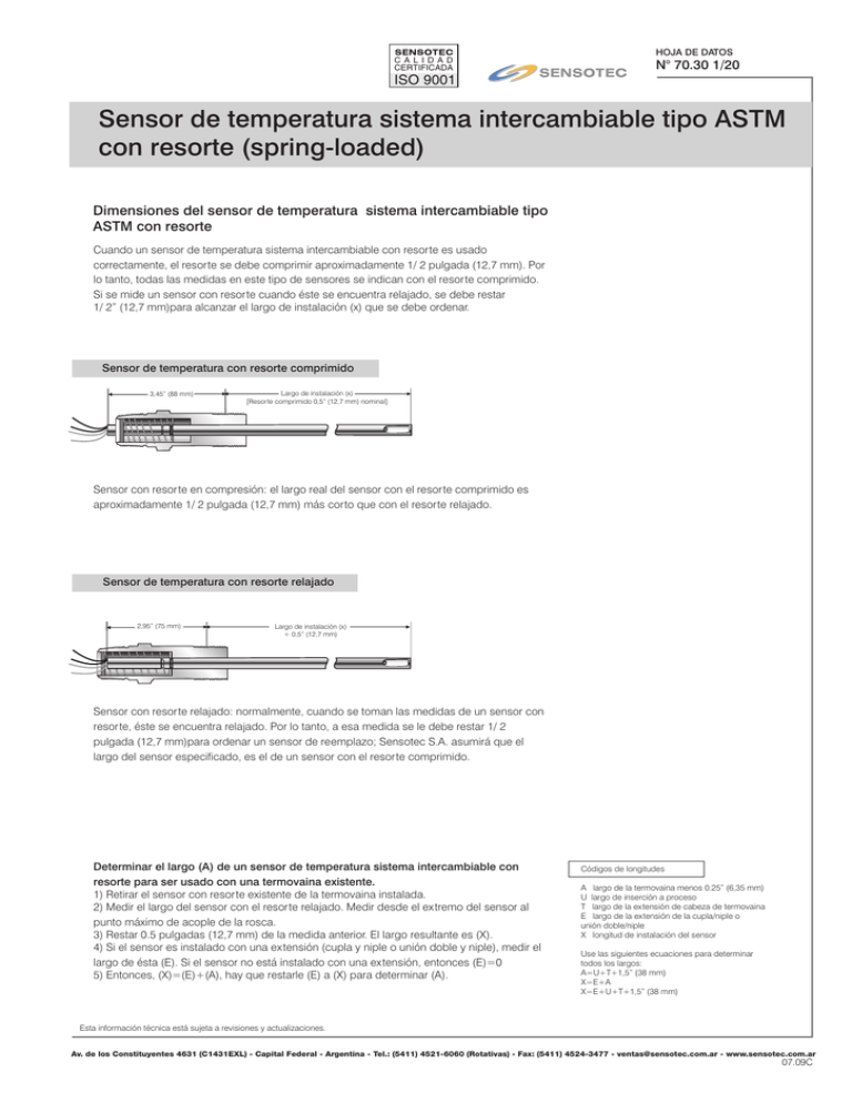 Sensor de temperatura sistema con resorte (spring
