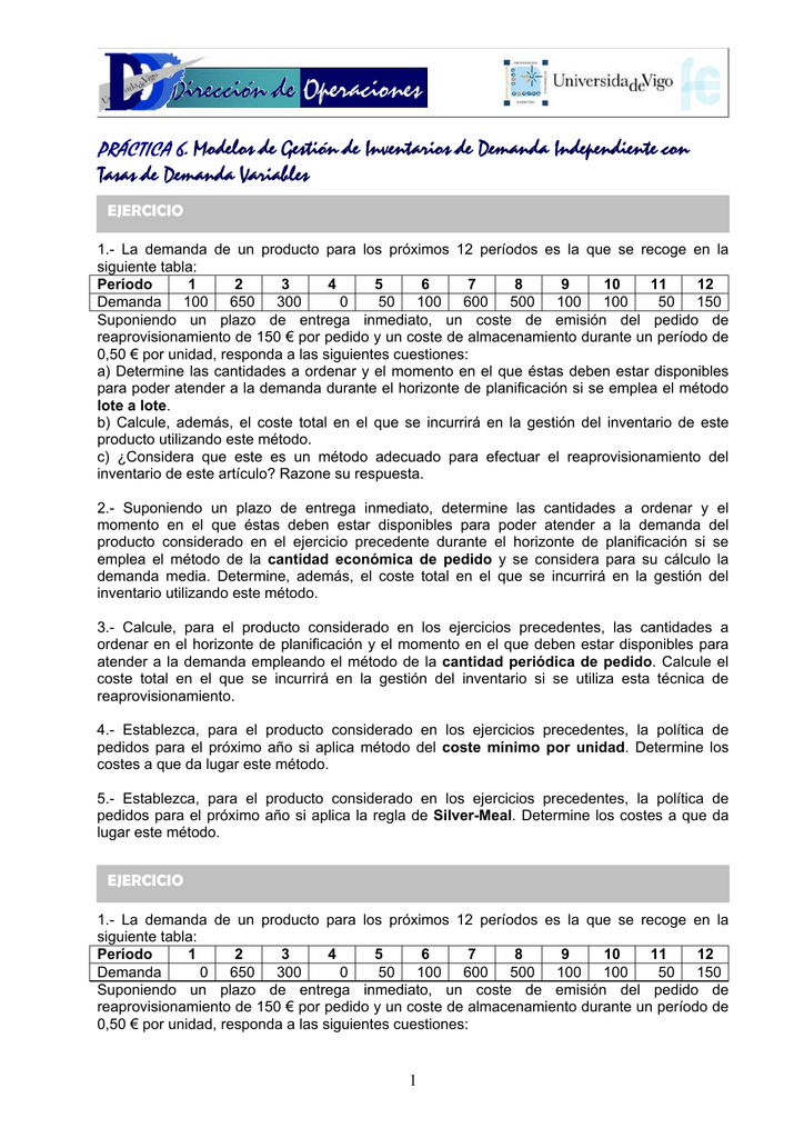 PRÁCTICA 6. Modelos de Gestión de Inventarios de Demanda