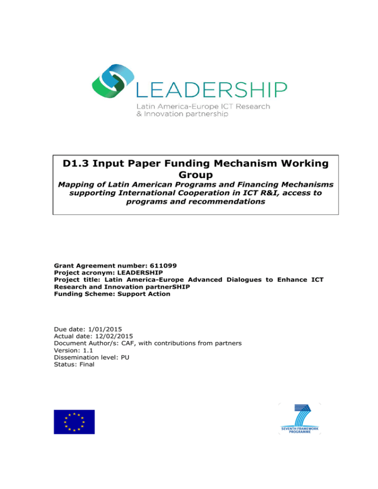 Input Paper on Funding Mechanism Leadership Project