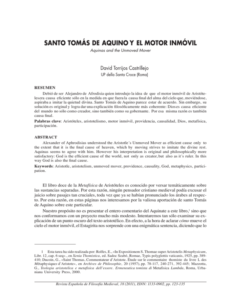SANTO TOMÁS DE AQUINO Y EL MOTOR INMÓVIL