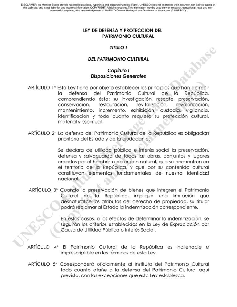 Ley de Protección y Defensa del Patrimonio Cultural