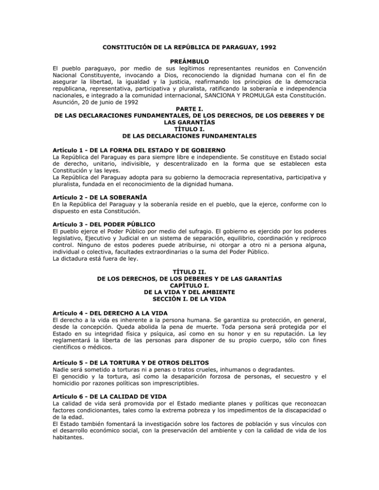 Constitución de la República de Paraguay, 1992