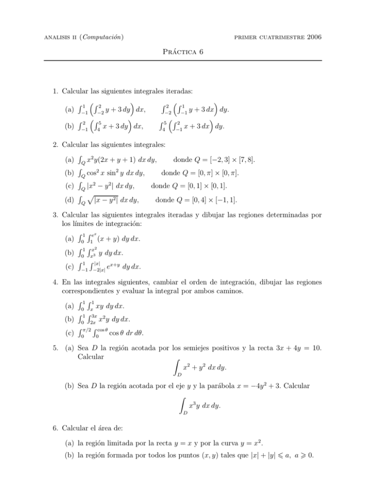 Pr ctica 6 1 Calcular Las Siguientes Integrales Iteradas a 2y