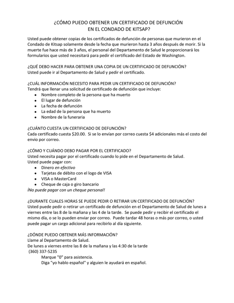 Certificados de defunción - Kitsap Public Health District
