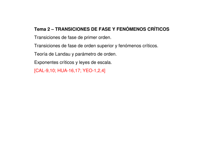 Tema 2 – TRANSICIONES DE FASE Y FENÓMENOS CRÍTICOS