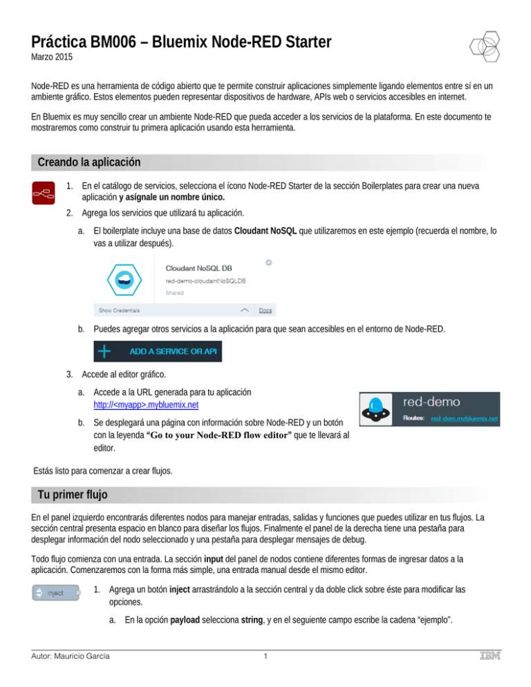 Práctica BM006 – Bluemix Node-RED Starter