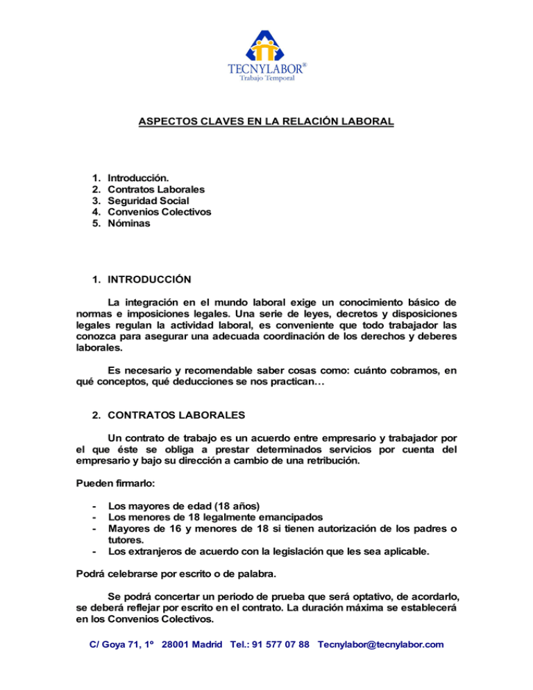 ASPECTOS CLAVES EN LA RELACIÓN LABORAL