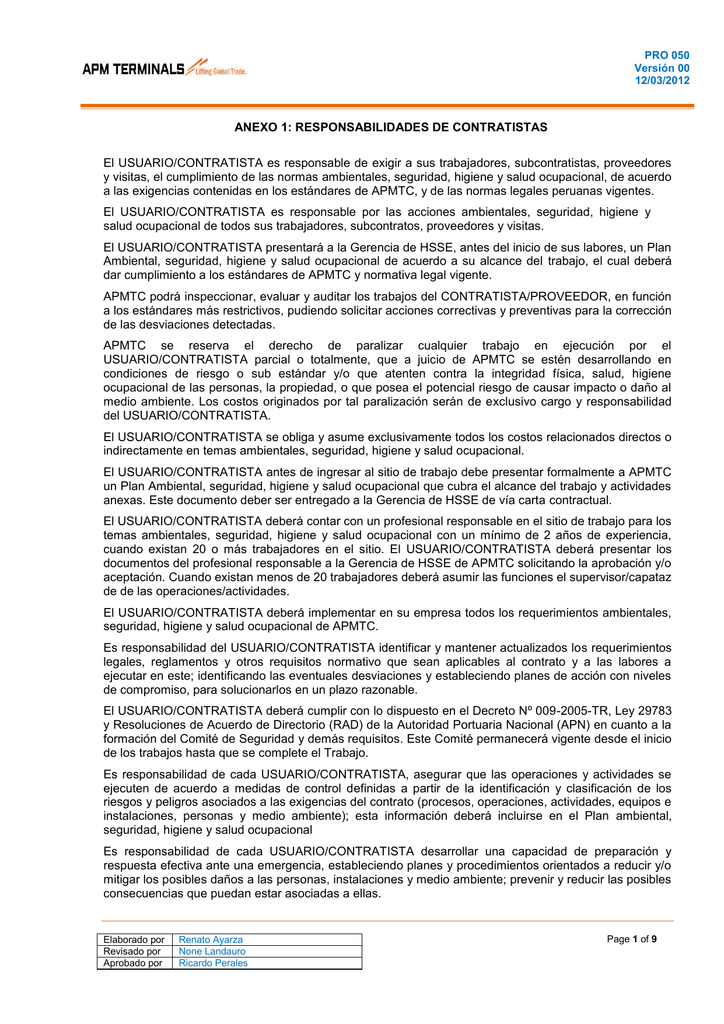 Responsabilidades de Contratistas