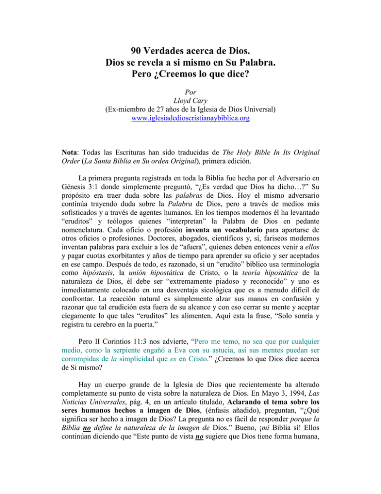 90 Verdades acerca de Dios. Dios se revela a si mismo en Su