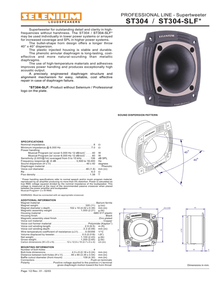 ST304 Spec Sheet - JBL Professional