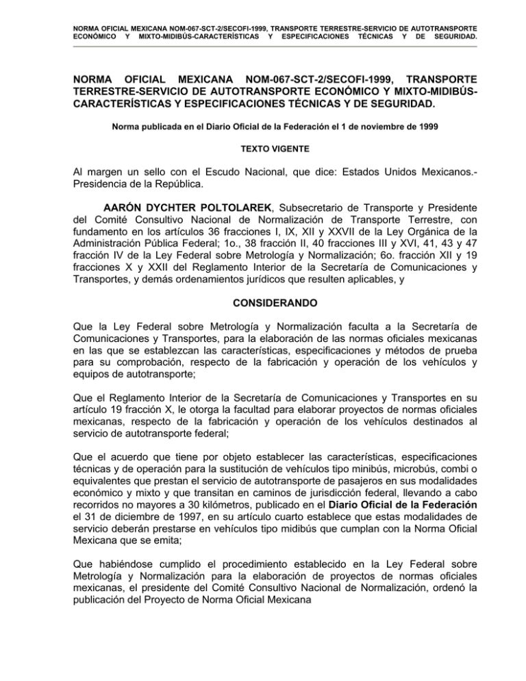 nom-067-sct-2/secofi-1999 - Secretaría de Comunicaciones y