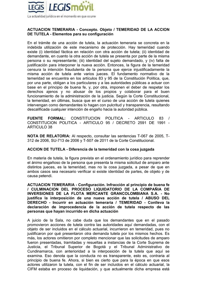 ACTUACION TEMERARIA - Concepto. Objeto / TEMERIDAD DE LA