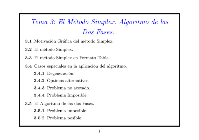 Tema 3: El Método Simplex. Algoritmo de las Dos Fases.