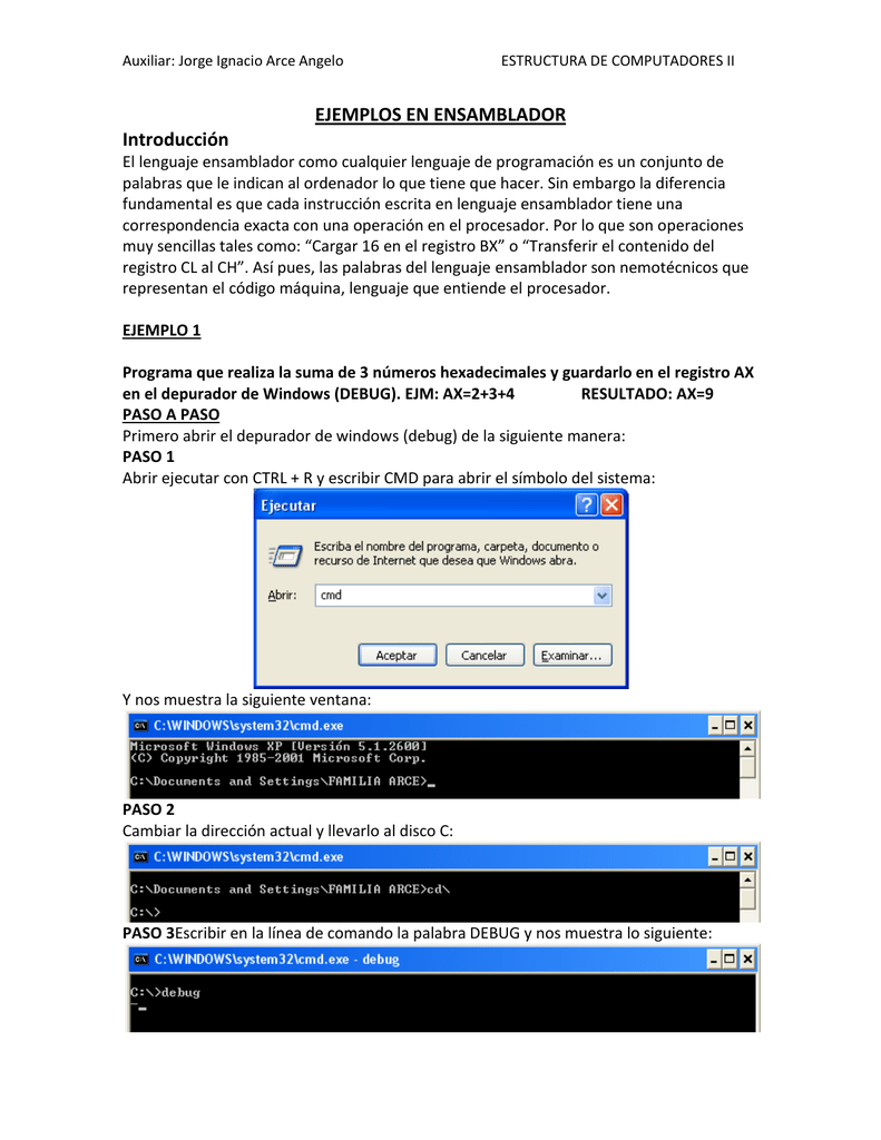 EJEMPLOS EN ENSAMBLADOR Introducción