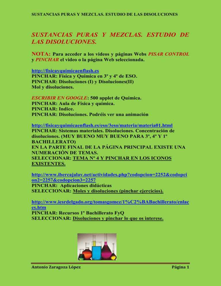 sustancias puras y mezclas. estudio de las