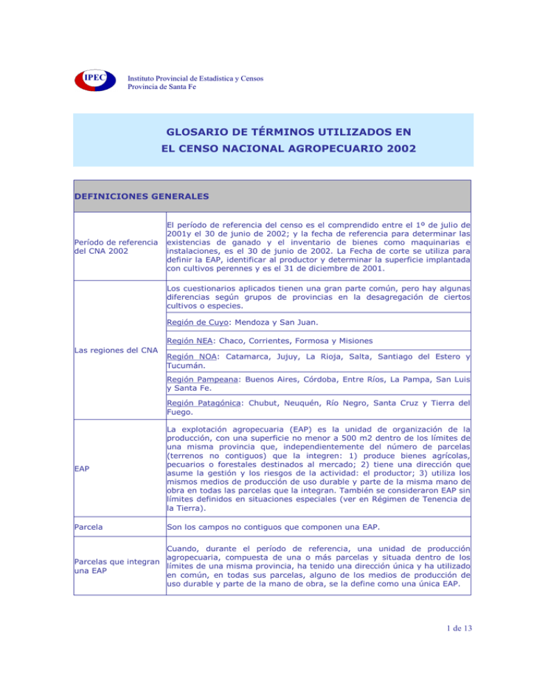 GLOSARIO DE TÉRMINOS UTILIZADOS EN EL CENSO NACIONAL