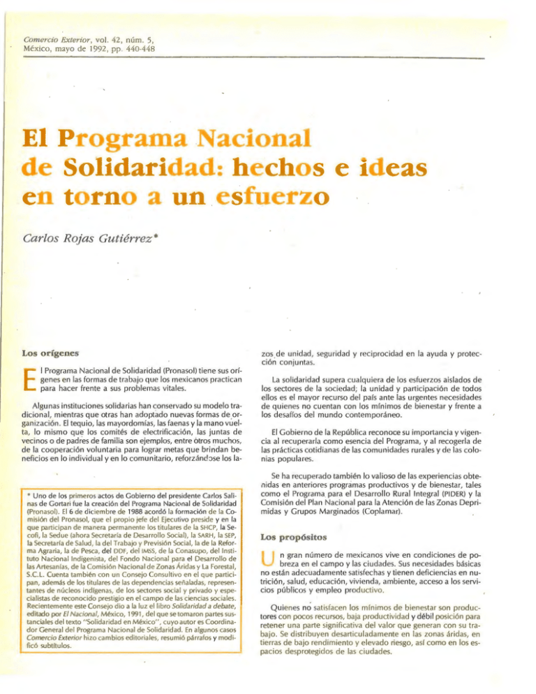 El Programa Nacíonal de Solidaridad: hechos e ideas en torno a un