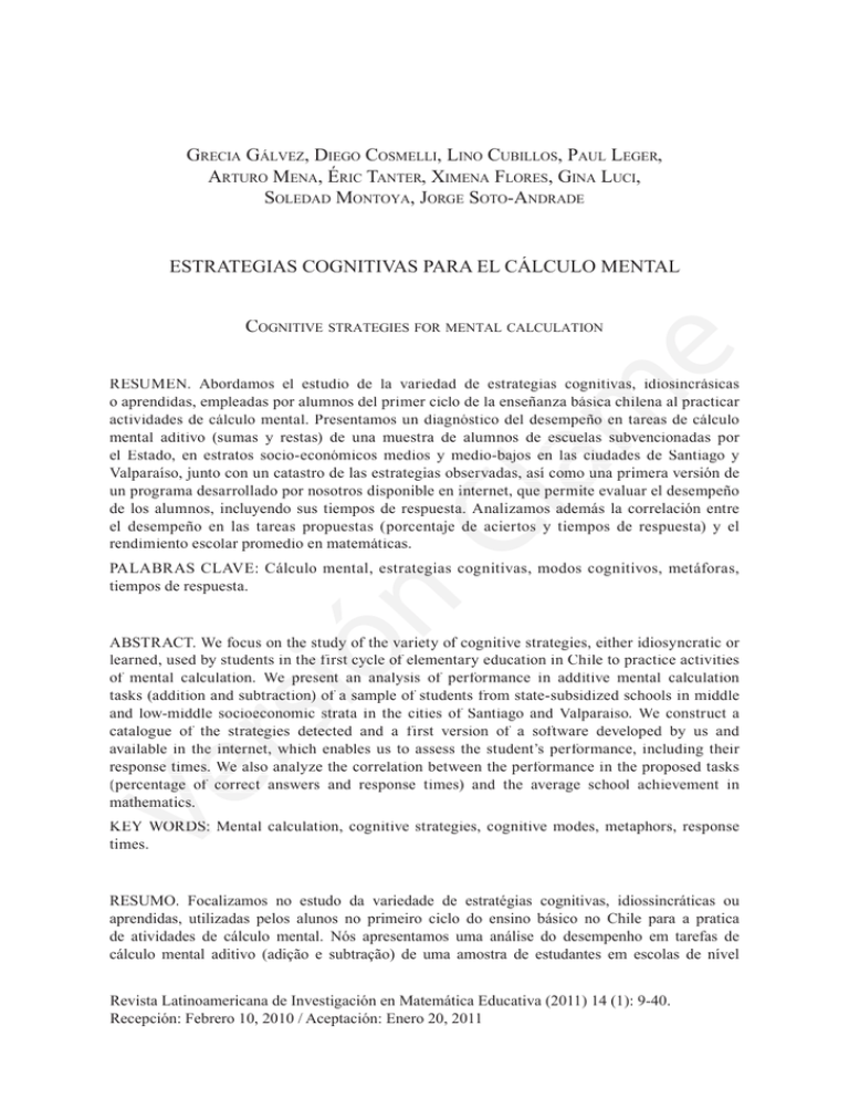 ESTRATEGIAS COGNITIVAS PARA EL CÁLCULO MENTAL