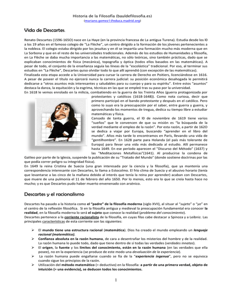 Vida de Descartes. Descartes y el racionalismo