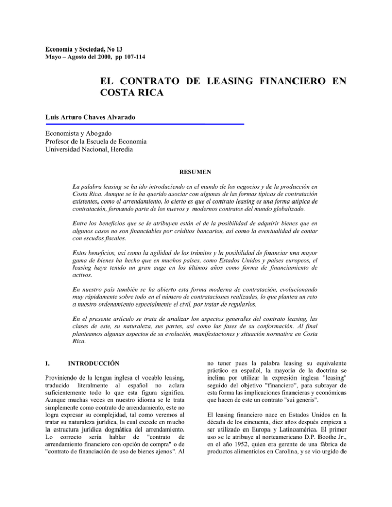 EL CONTRATO DE LEASING FINANCIERO EN COSTA RICA